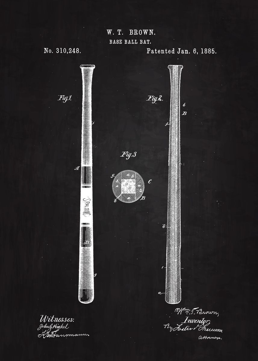 '1885 Baseball Bat Patent' Poster, picture, metal print, paint by Neo ...