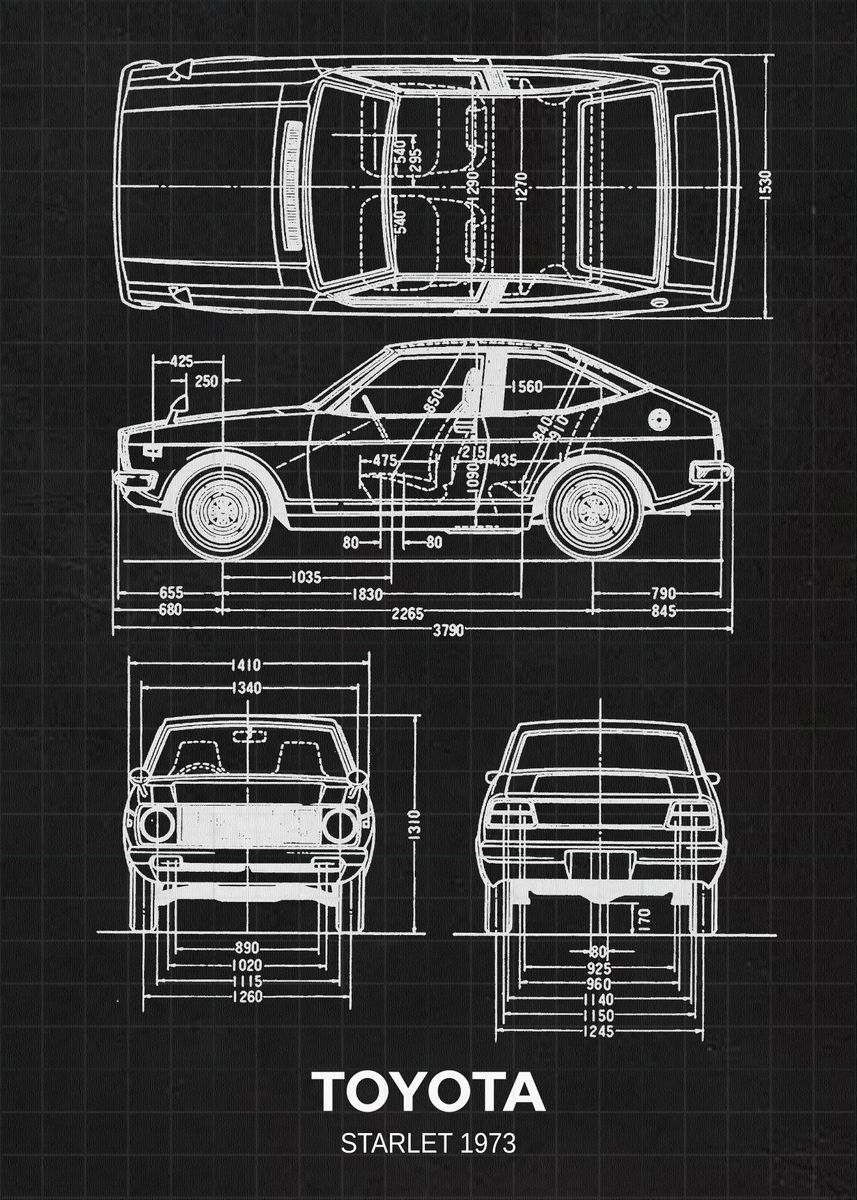 'Toyota Starlet 1973' Poster, picture, metal print, paint by DAVID CARL ...