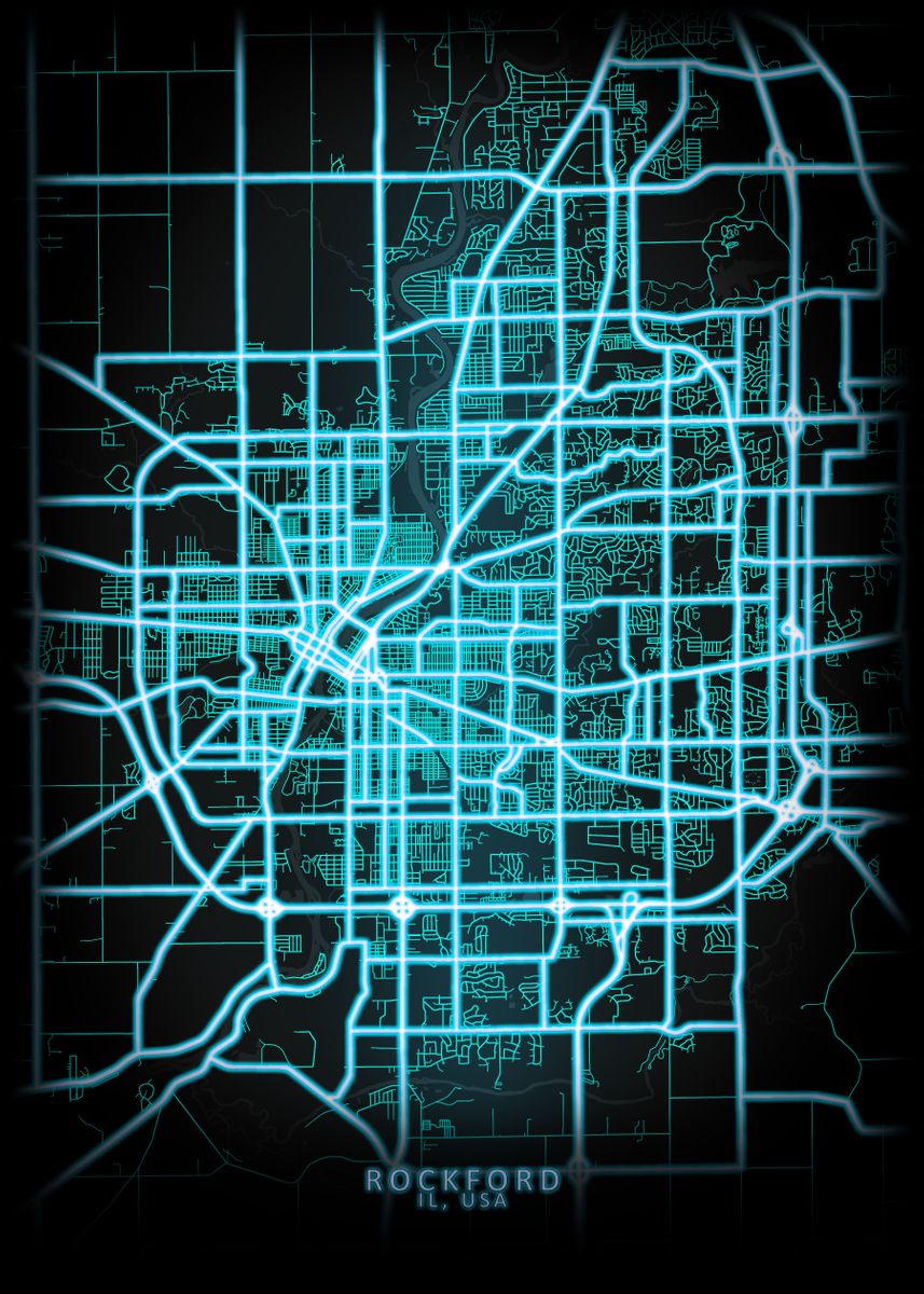 'Rockford IL USA City Map' Poster, picture, metal print, paint by City ...