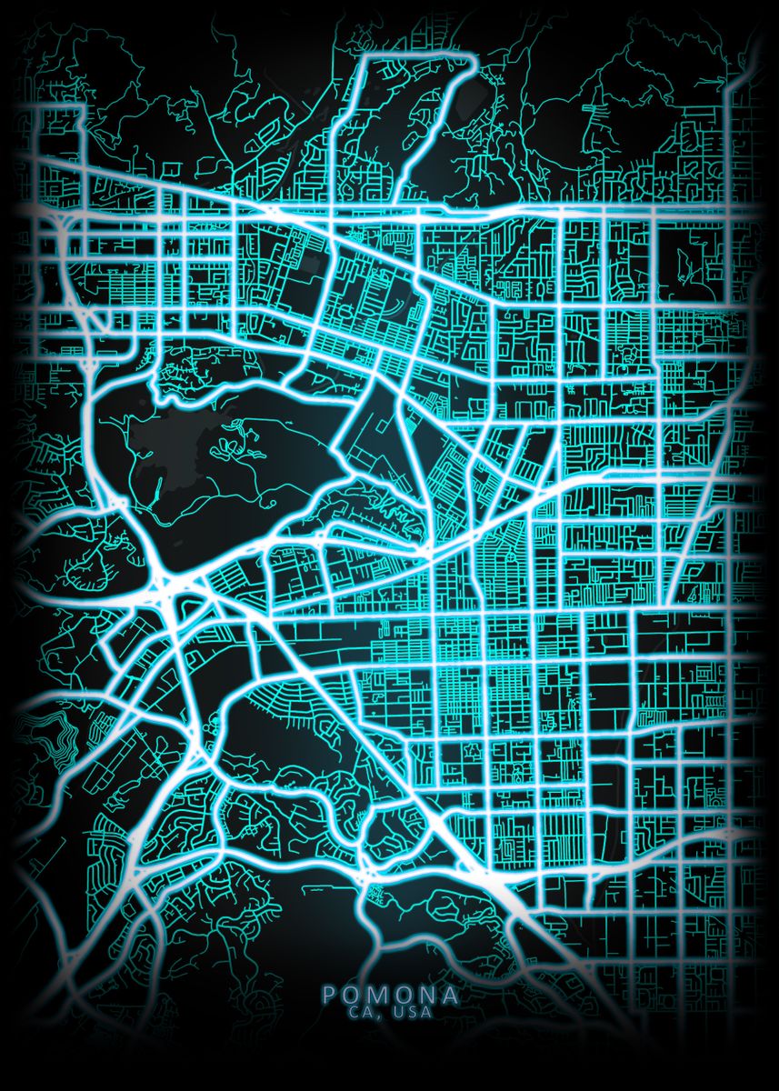 'Pomona CA USA City Map' Poster, picture, metal print, paint by City ...