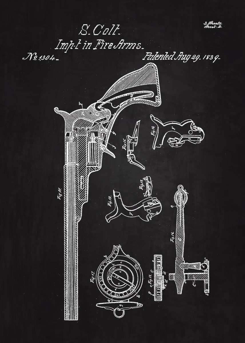 '1839 Colt Gun Patent Art' Poster, picture, metal print, paint by Neo ...