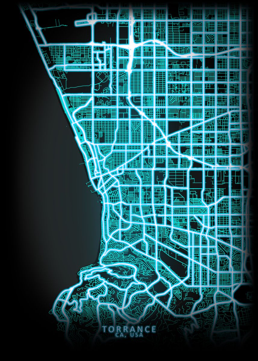 'Torrance CA USA City Map' Poster, picture, metal print, paint by City ...