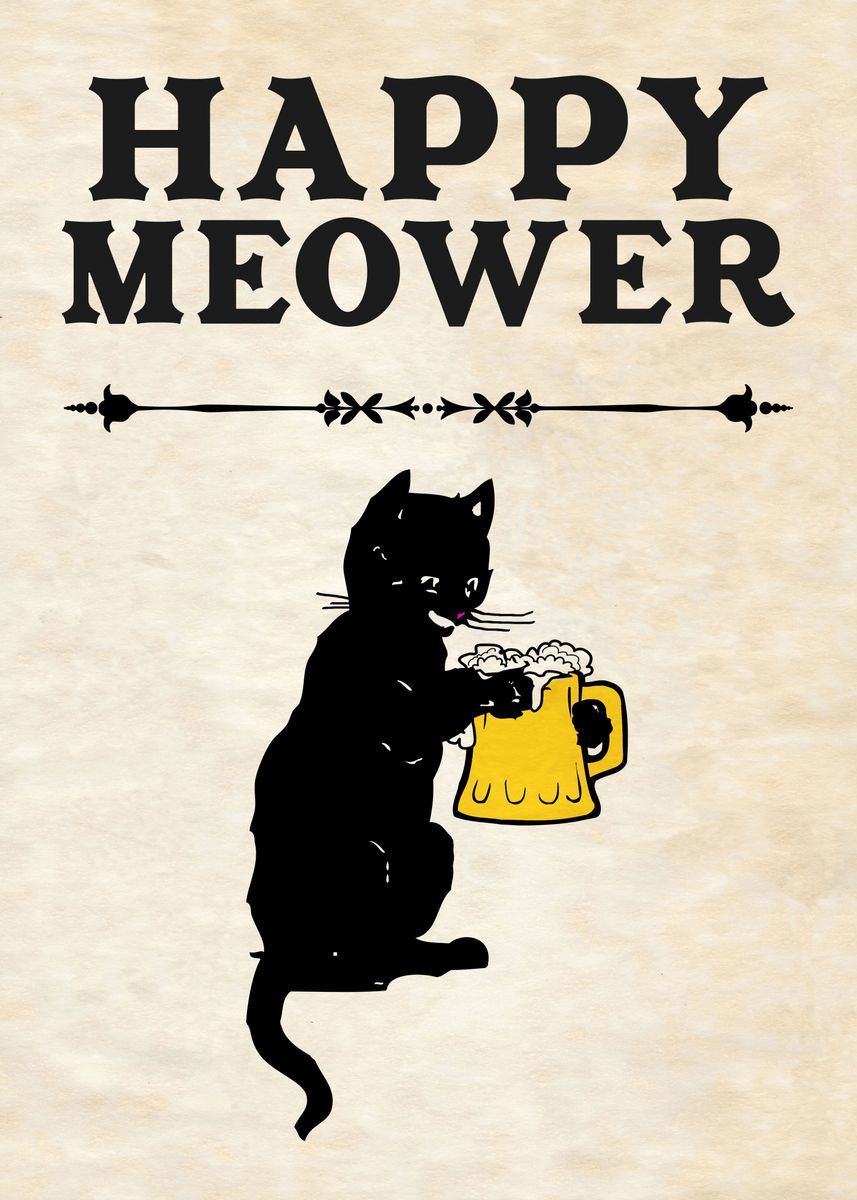 'HAPPY HOUR Funny Bar Cat' Poster, picture, metal print, paint by ...