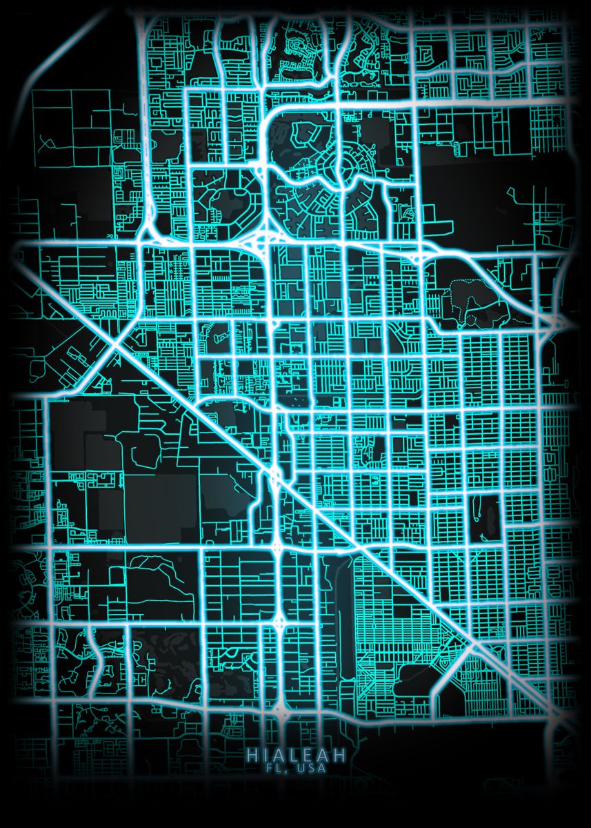 'Hialeah FL USA City Map' Poster, picture, metal print, paint by City ...