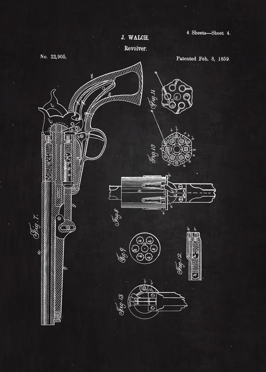 '1859 Revolver Patent' Poster, picture, metal print, paint by Neo ...