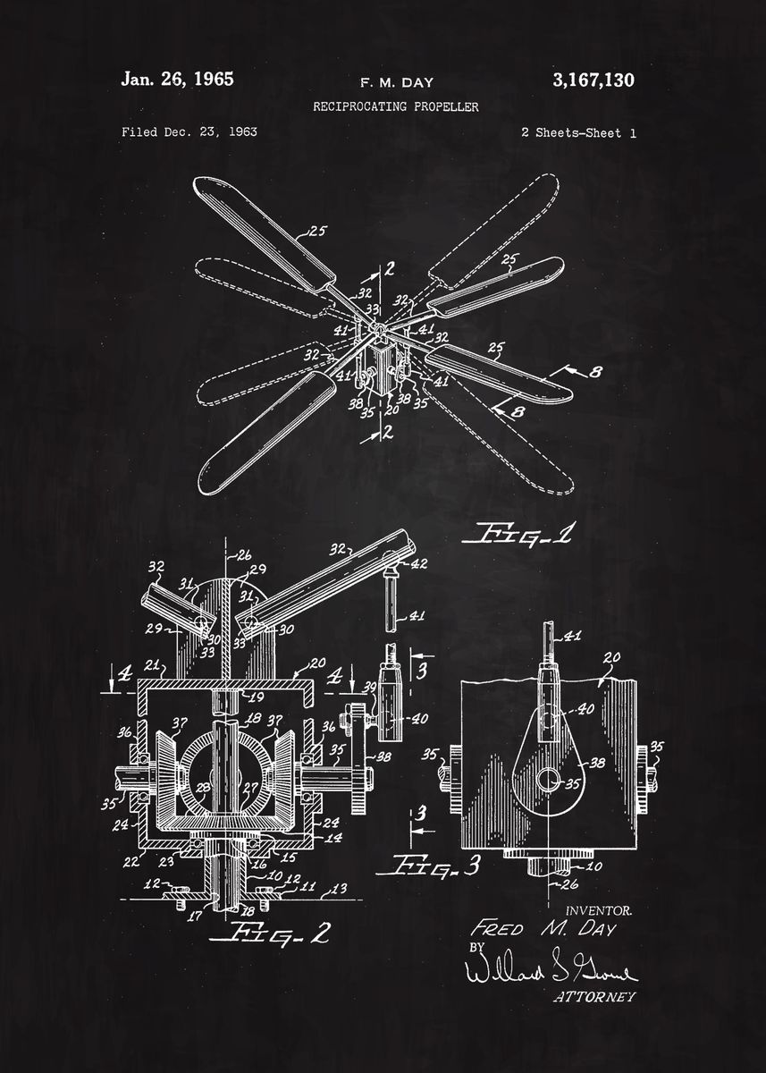 '1965 Propeller Patent Art' Poster, picture, metal print, paint by Neo ...