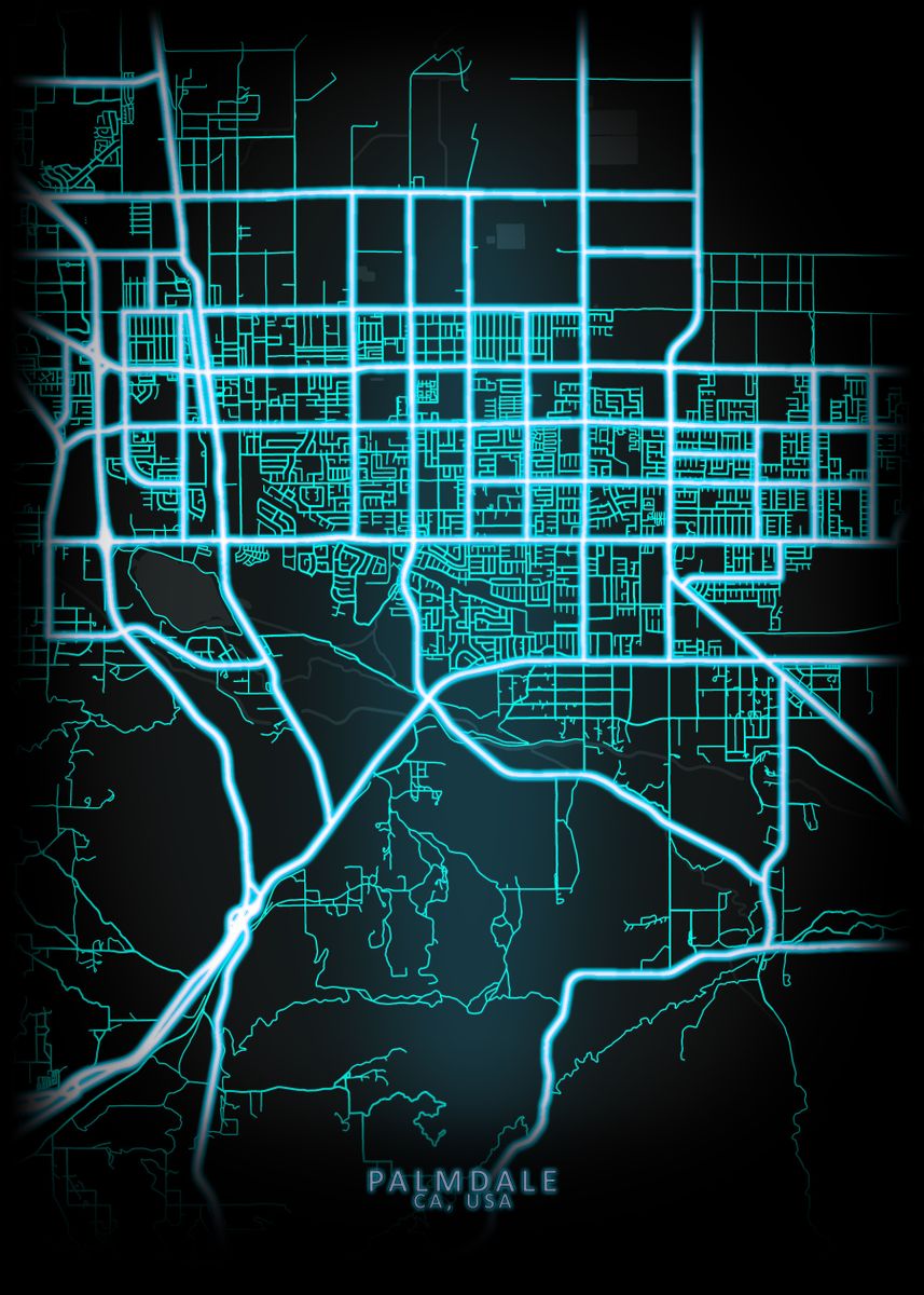 'Palmdale CA USA City Map' Poster, picture, metal print, paint by City ...