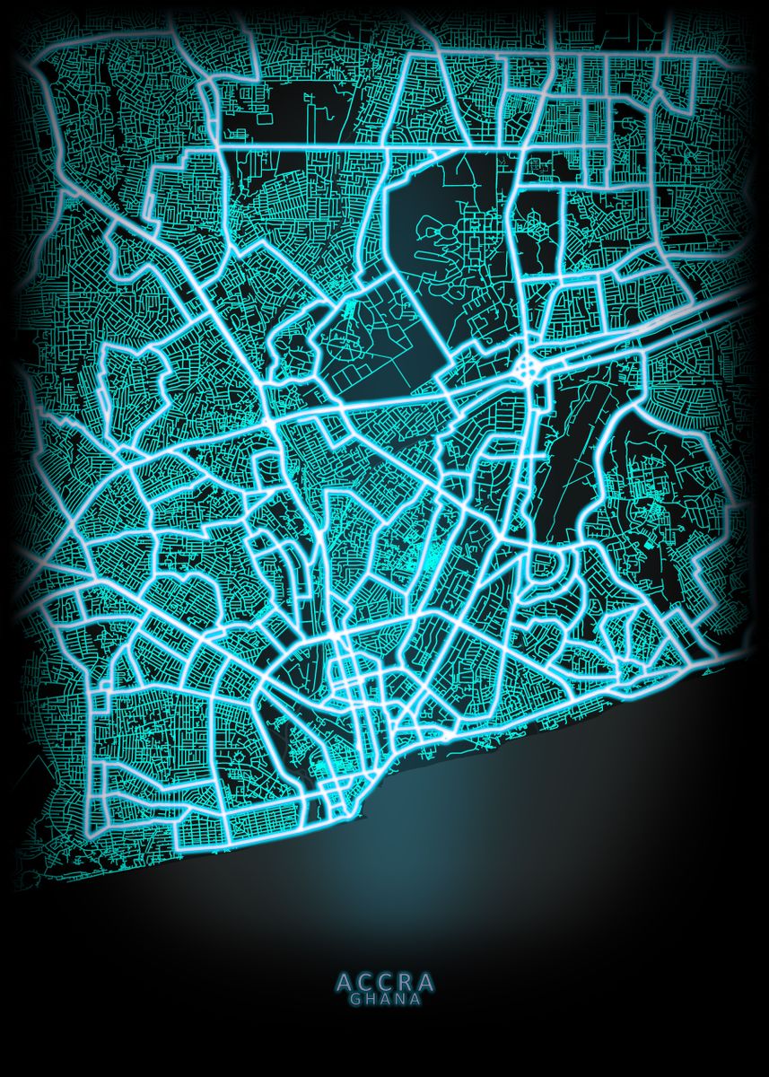 'Accra Ghana City Map ' Poster, picture, metal print, paint by City Map ...
