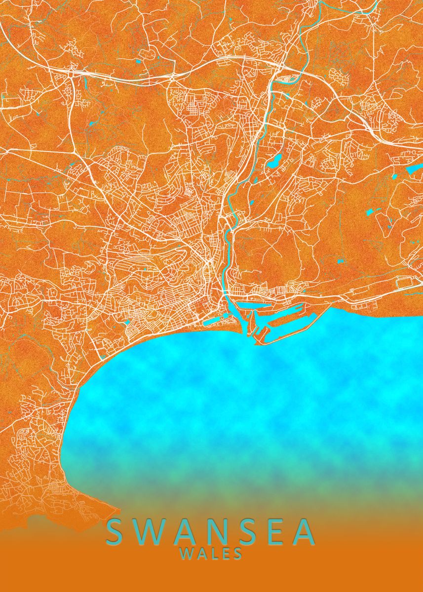 'Swansea Wales City Map' Poster, picture, metal print, paint by City ...