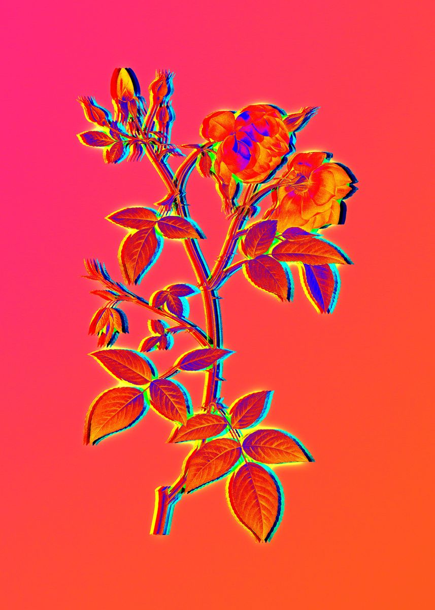 'Pink Neon Rose Painting' Poster, picture, metal print, paint by Holy ...