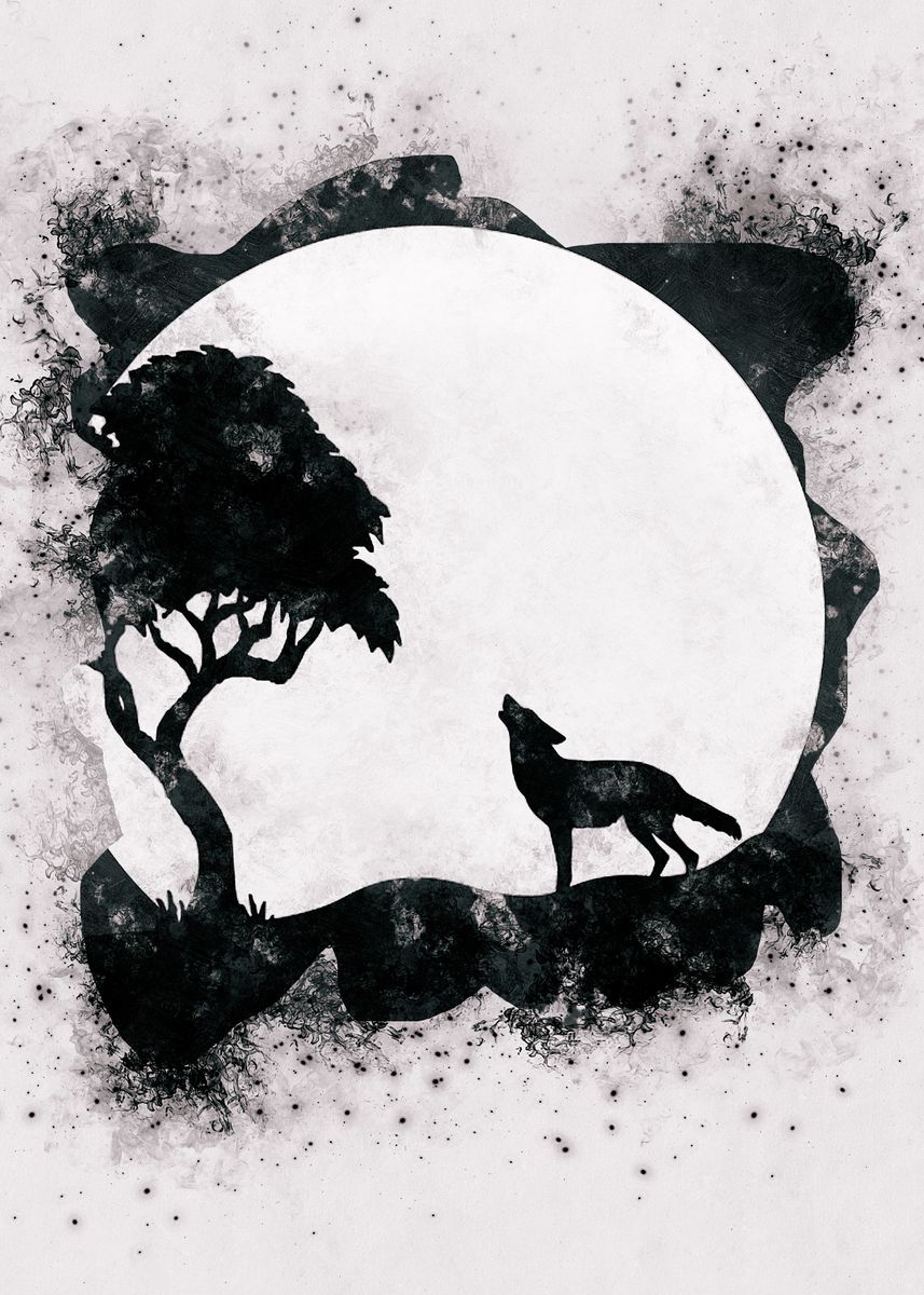 'wolf with tree' Poster, picture, metal print, paint by NiceAndBetter ...