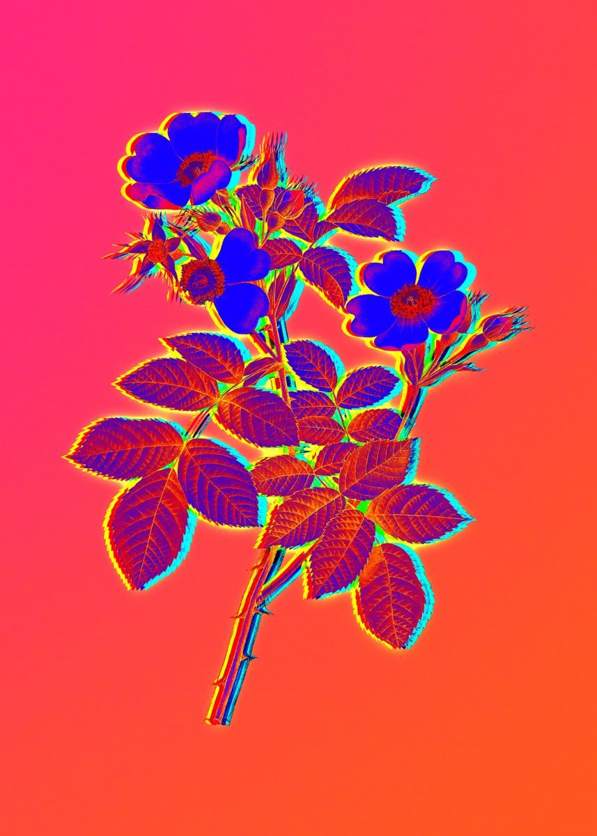 'Blue Neon Flower Artwork' Poster, picture, metal print, paint by Holy ...