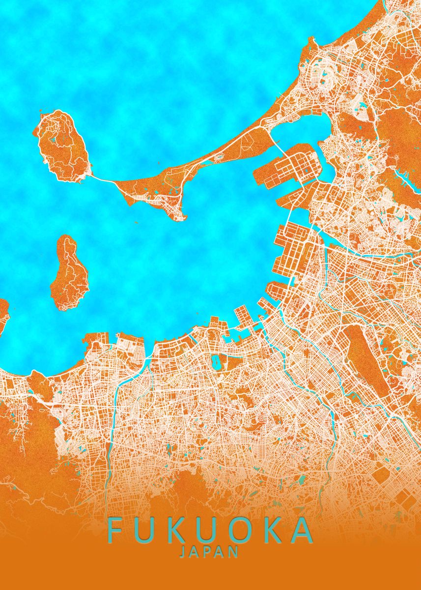 'Fukuoka Japan City Map' Poster, picture, metal print, paint by City ...