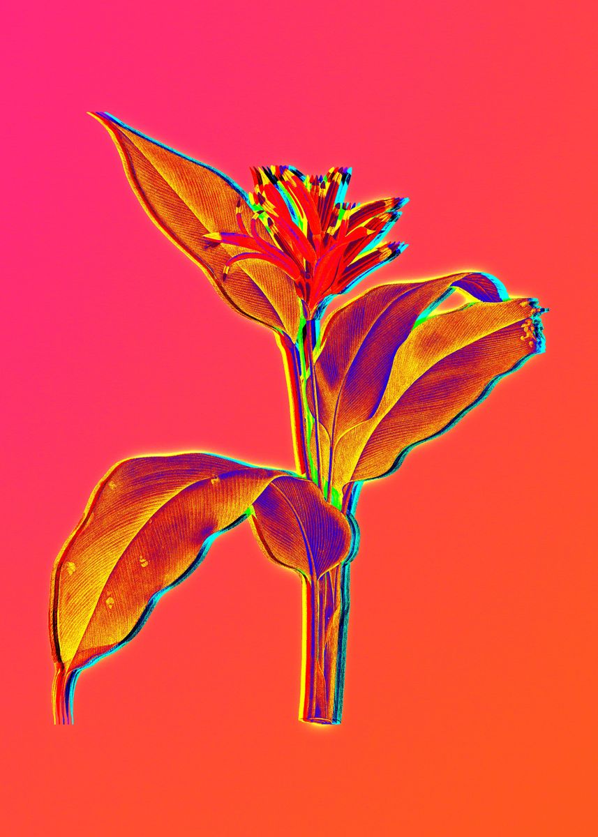 'Pink Neon Blue Botanical' Poster, picture, metal print, paint by Holy ...