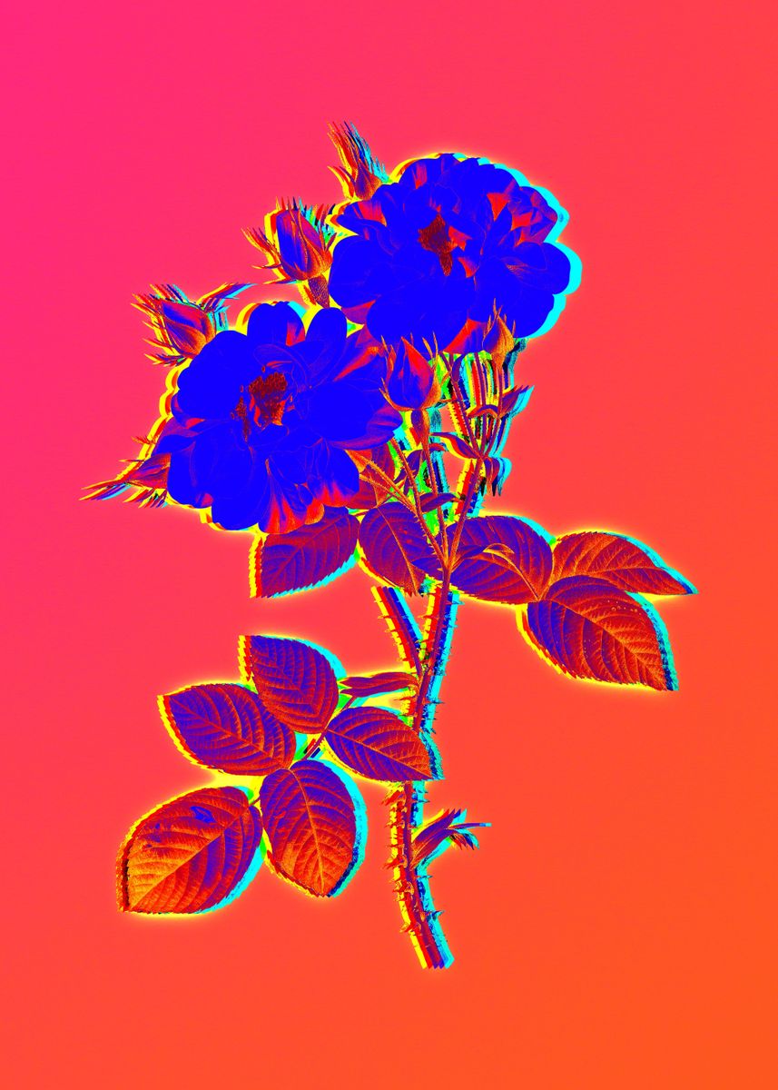 'Neon Electric Blue Floral' Poster, picture, metal print, paint by Holy ...