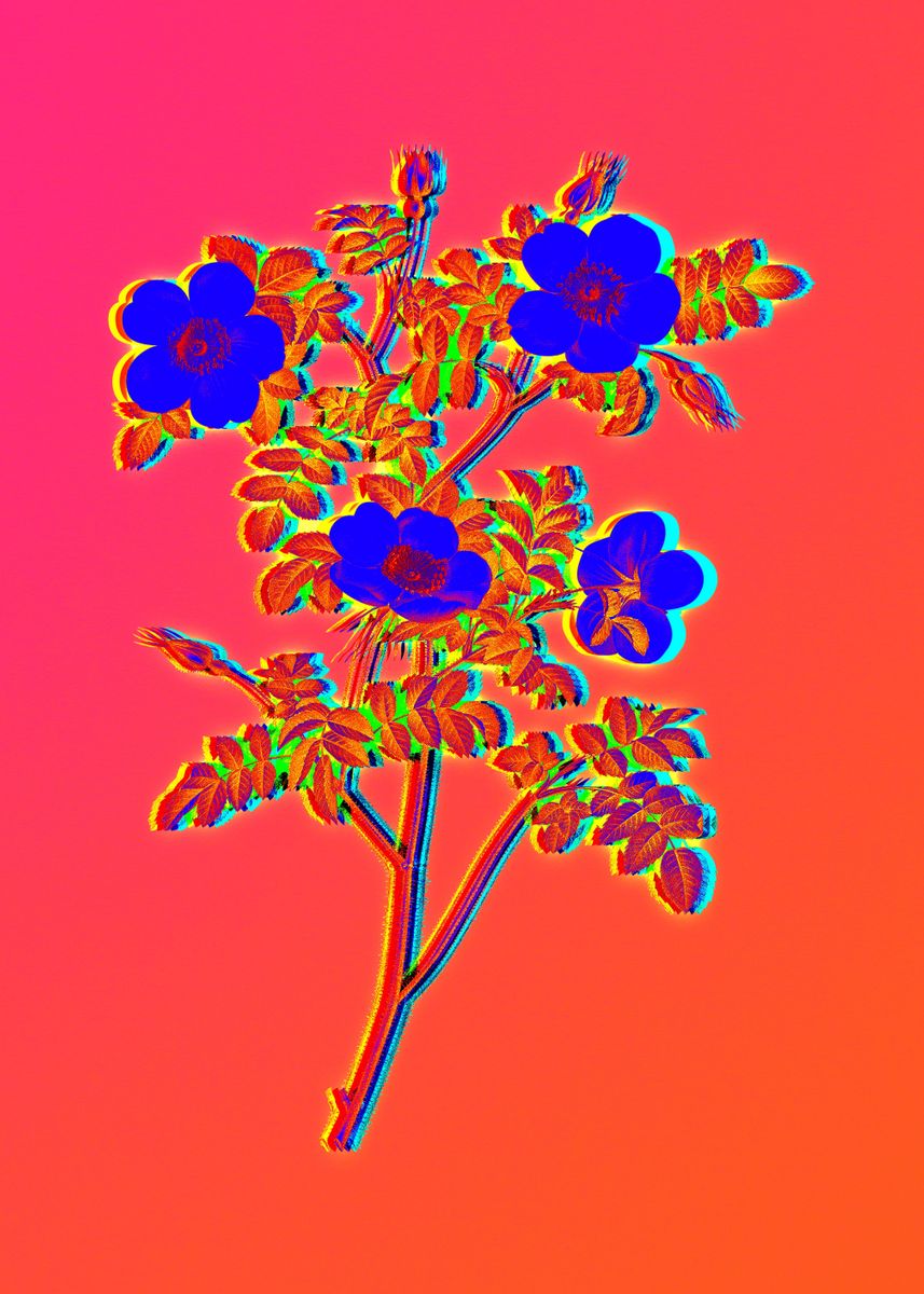 'Neon Electric Blue Floral' Poster, picture, metal print, paint by Holy ...