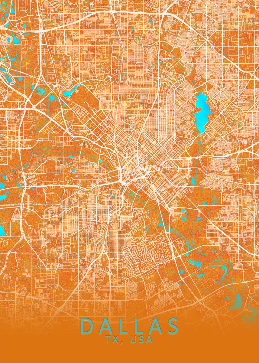 'Dallas TX USA City Map' Poster, picture, metal print, paint by City ...