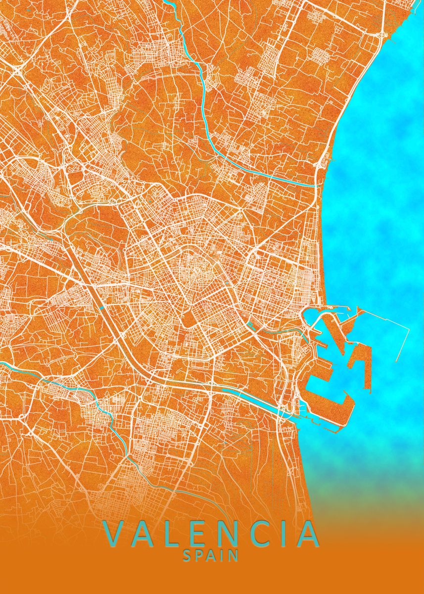 'Valencia Spain City Map' Poster, picture, metal print, paint by City ...