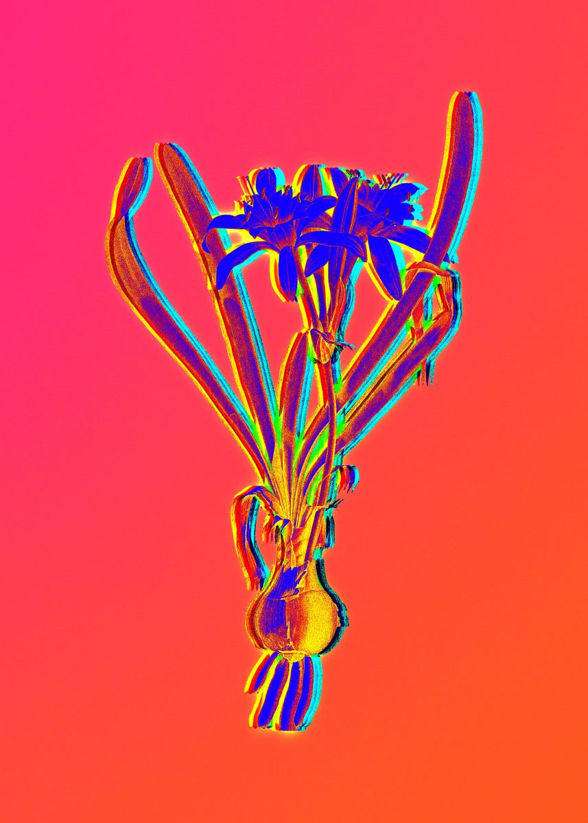 'Blue Neon Flower Artwork' Poster by Holy Rock Design | Displate