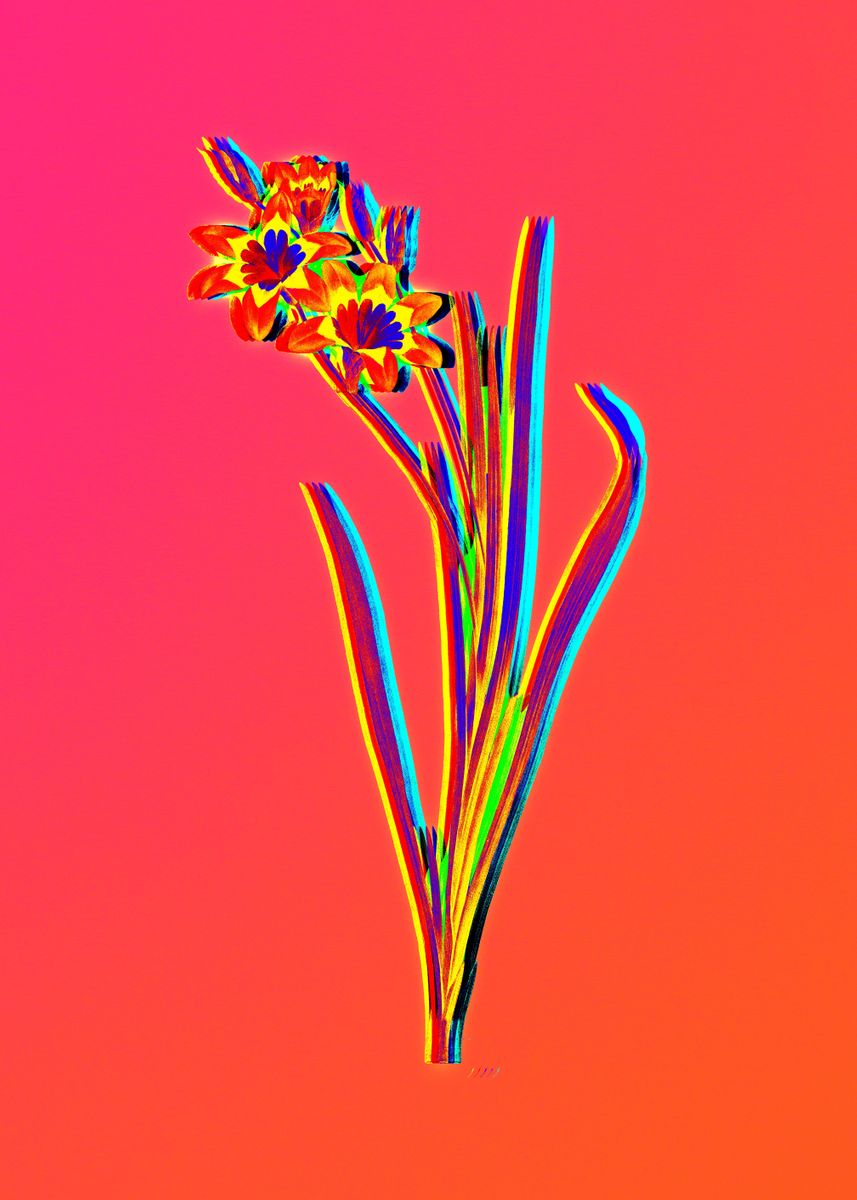 'Neon Yellow Flower Drawing' Poster, picture, metal print, paint by ...