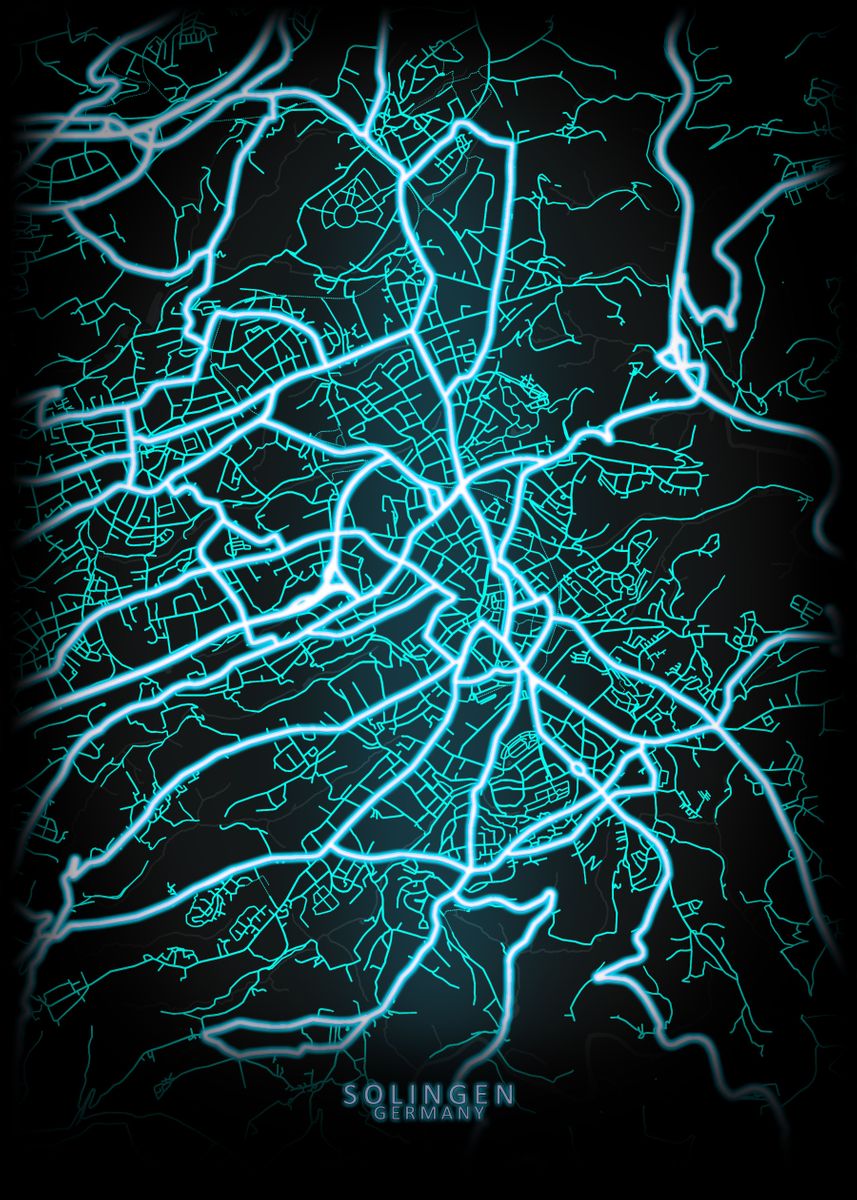 'Solingen Germany City Map' Poster, picture, metal print, paint by City ...