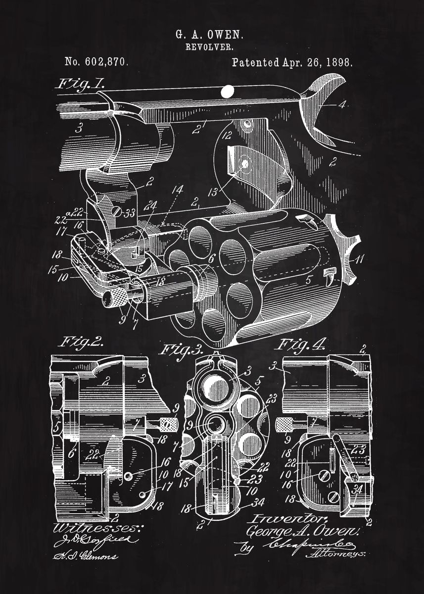 '1898 Revolver Patent' Poster, picture, metal print, paint by Neo ...