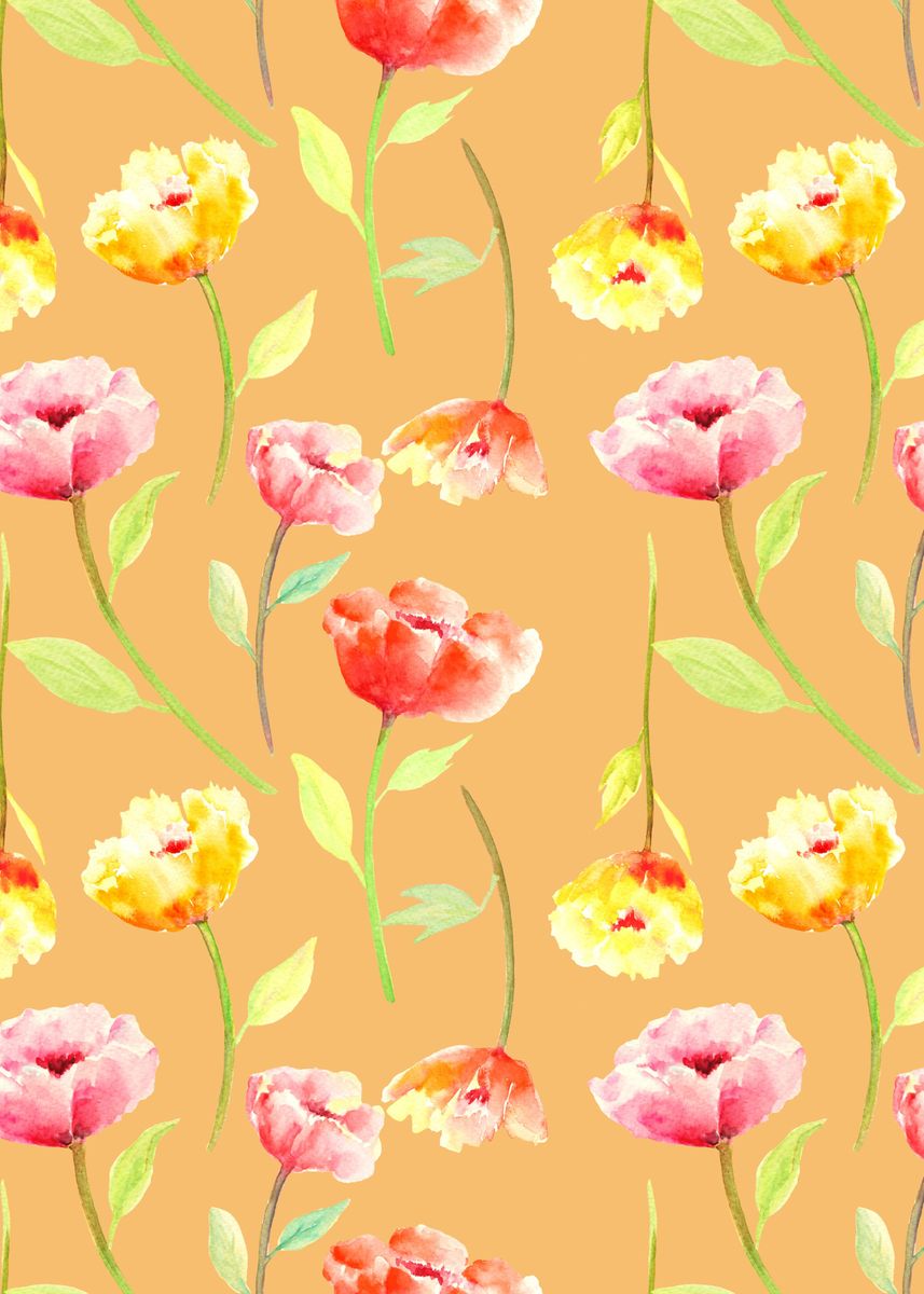 'Orange Poppy Pattern 06' Poster, picture, metal print, paint by Aloke ...
