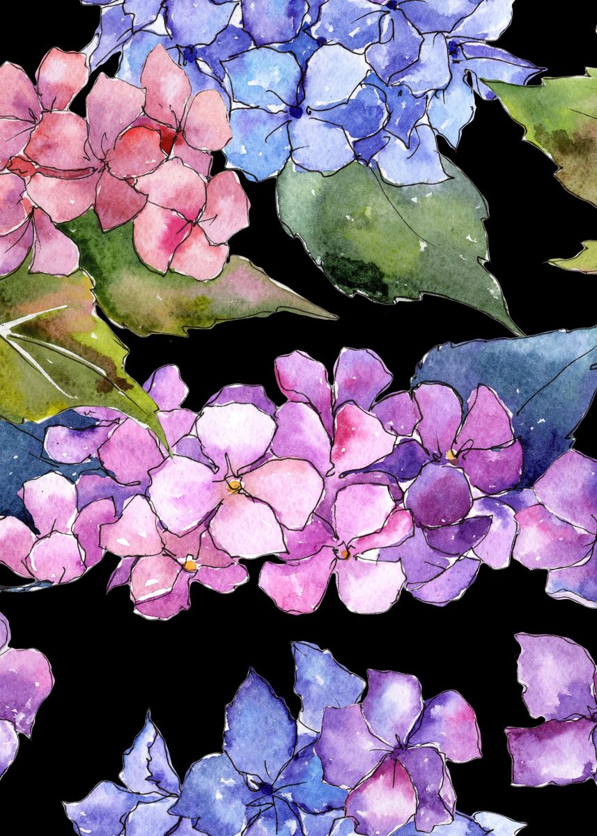 'Hydrangea Pattern on B 01' Poster by Aloke Design | Displate
