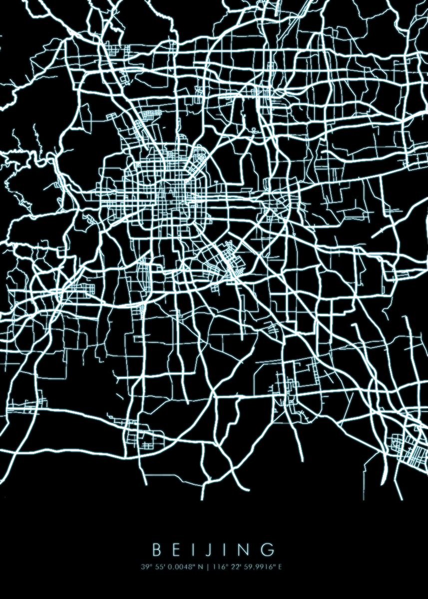 'Beijing Neon Map' Poster, picture, metal print, paint by NAKU | Displate