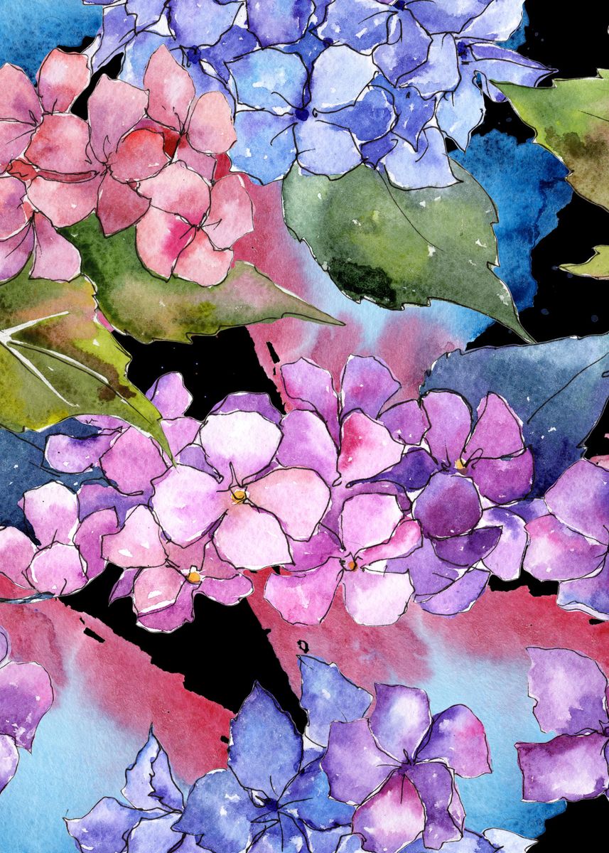 'Hydrangea Pattern on B 06' Poster by Aloke Design | Displate