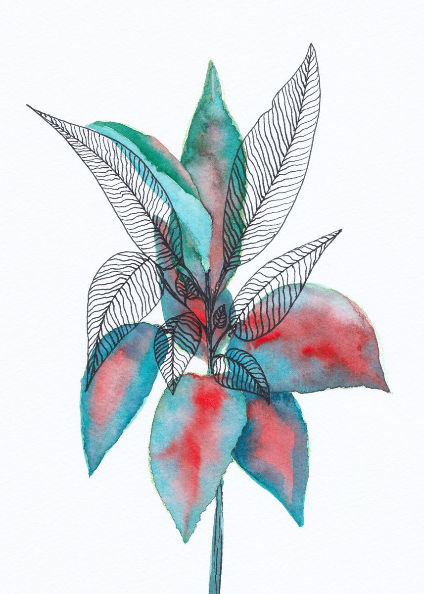 'Watercolor + ink leaves 6' Poster by Viviana Gonzalez | Displate
