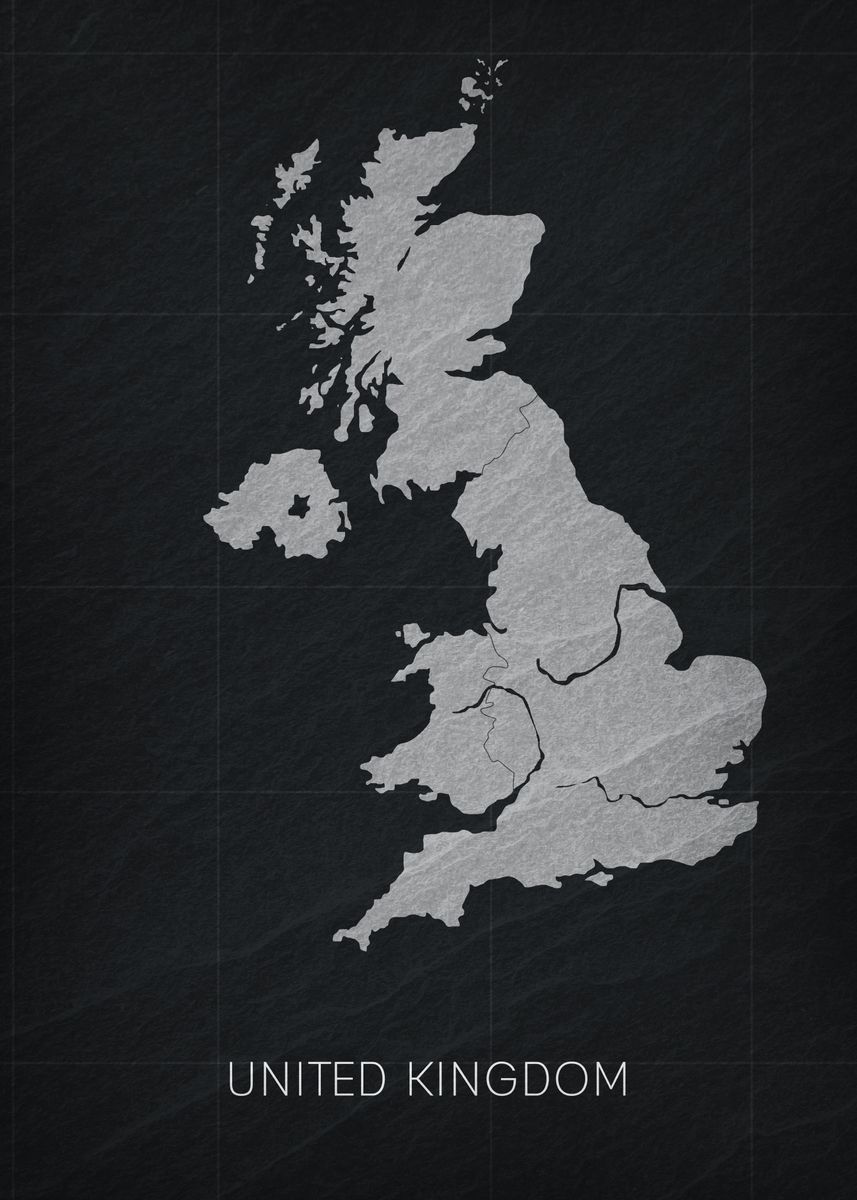 'UK Map Modern Slate' Poster, picture, metal print, paint by Chromapix ...