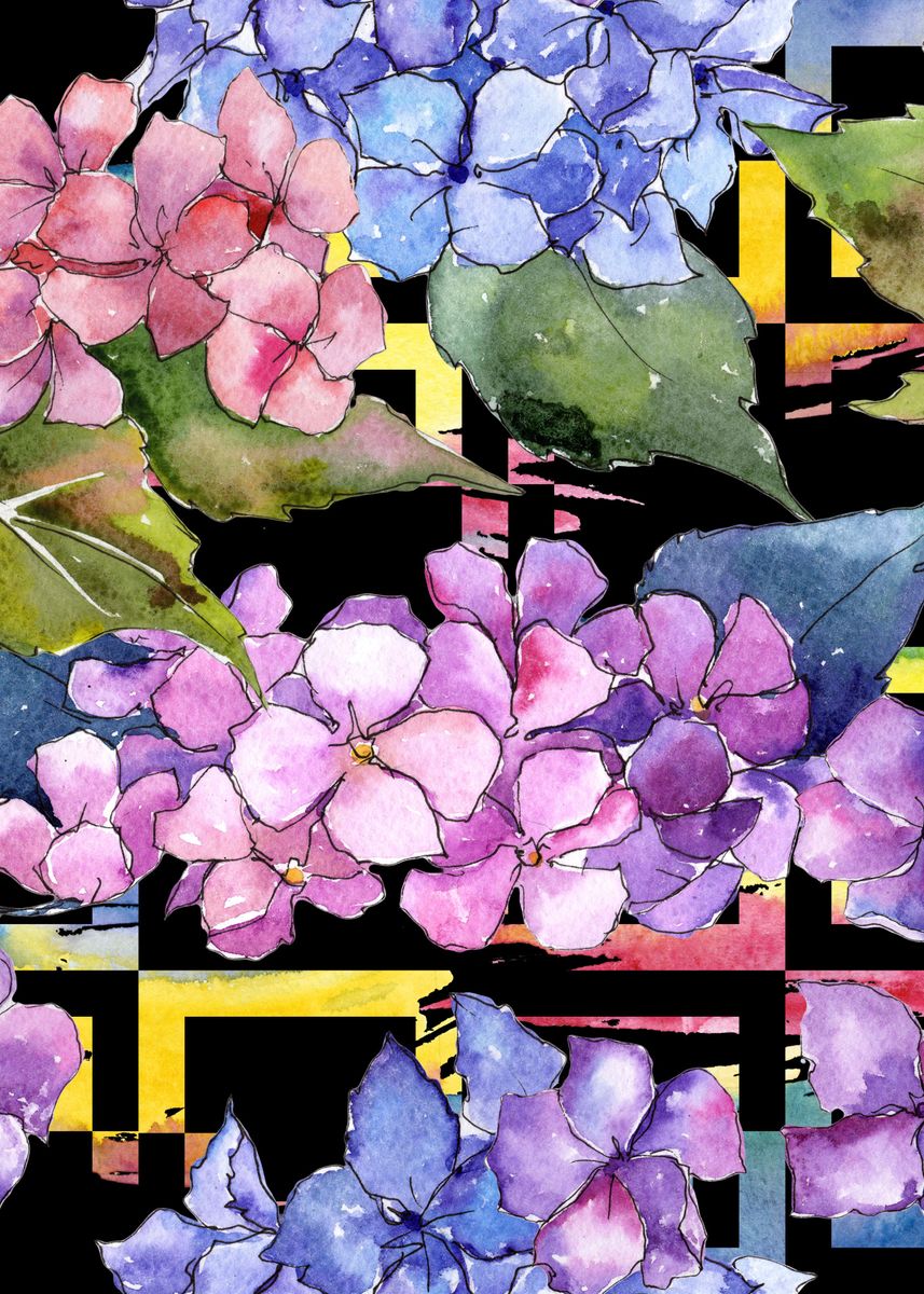 'Hydrangea Pattern on B 08' Poster by Aloke Design | Displate
