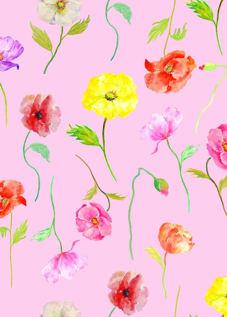 'Pink Poppy Pattern 04' Poster, picture, metal print, paint by Aloke ...