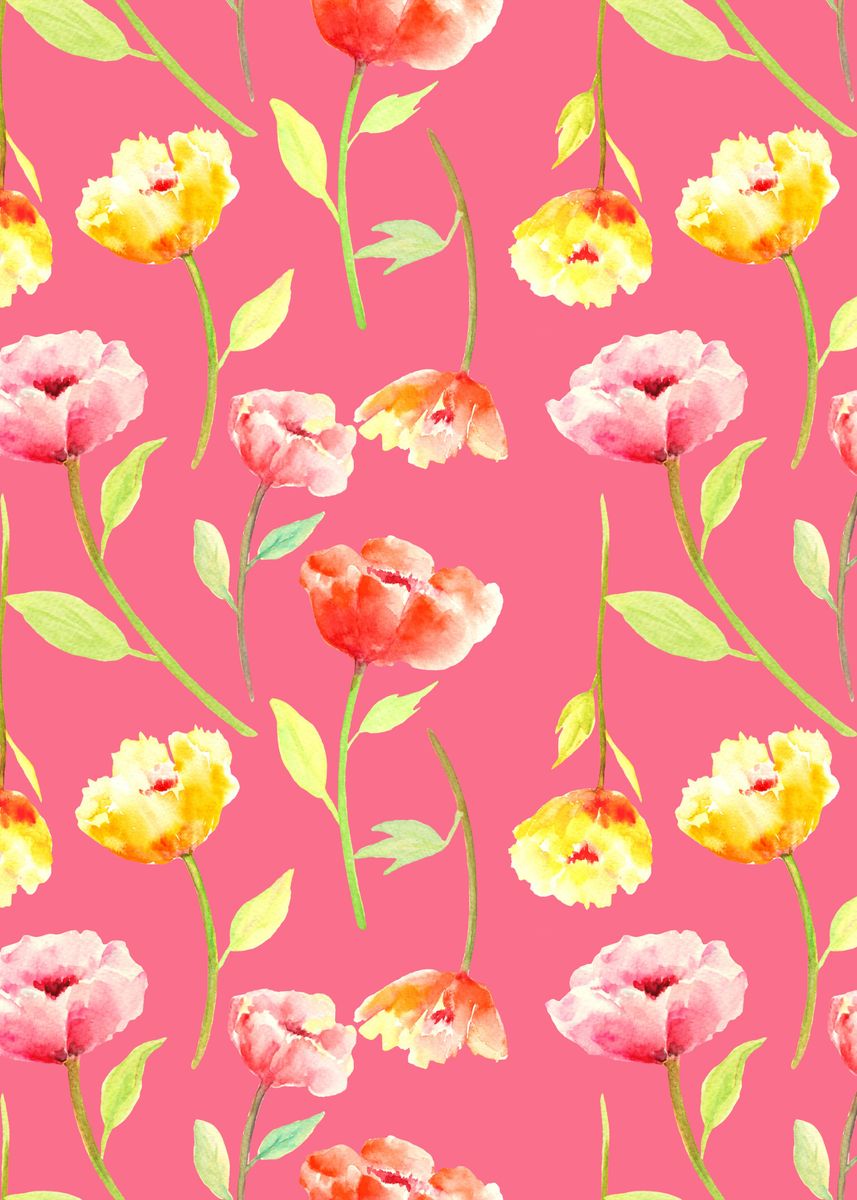 'Pink Poppy Pattern 06' Poster by Aloke Design | Displate