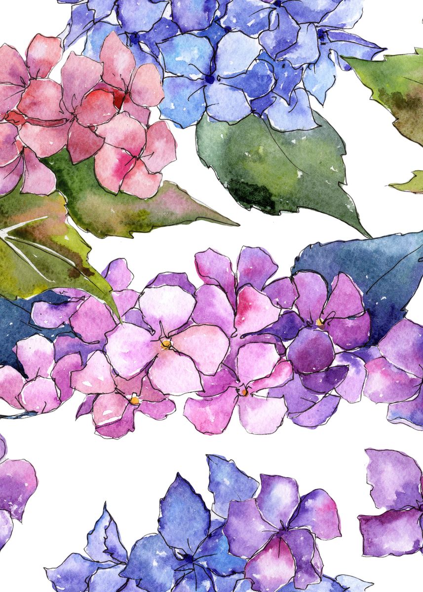 'Hydrangea Pattern 02' Poster, picture, metal print, paint by Aloke ...