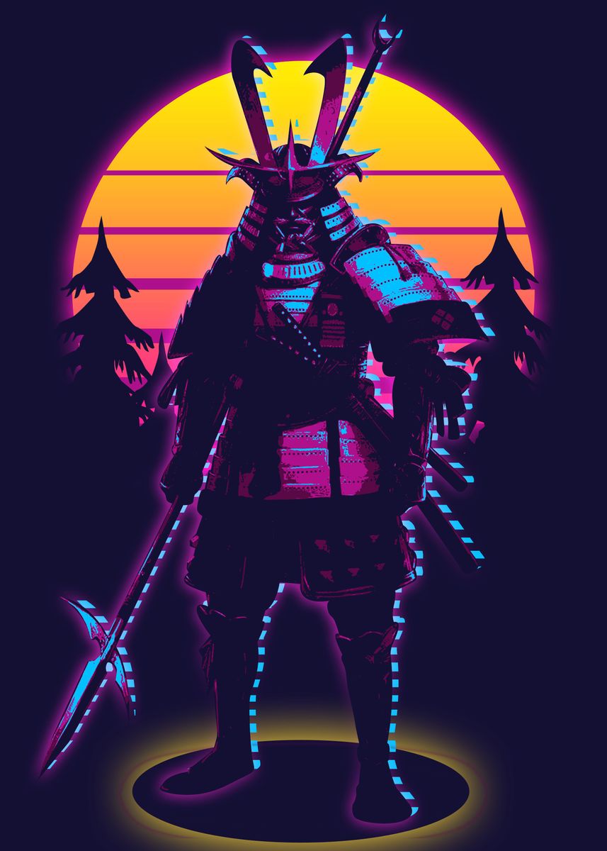 'samurai warrior retro' Poster, picture, metal print, paint by ...
