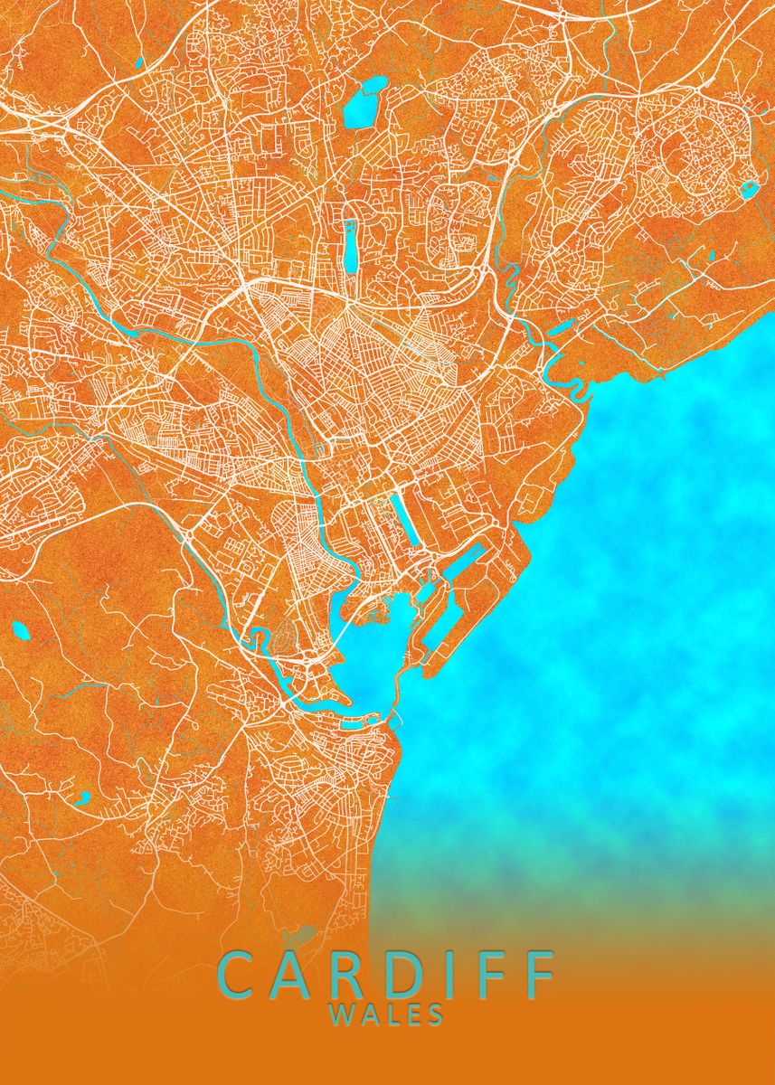 'Cardiff Wales City Map' Poster, picture, metal print, paint by City ...