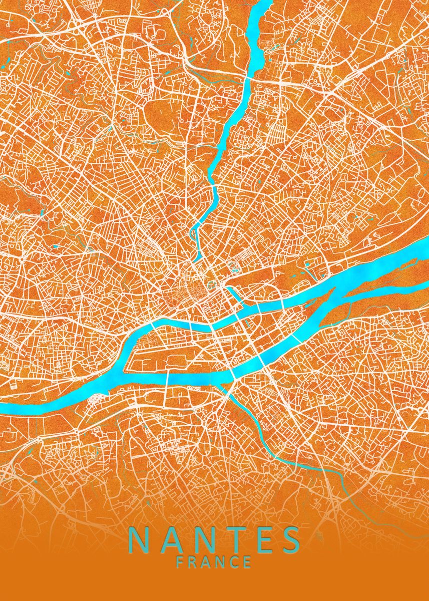 'Nantes France City Map' Poster, picture, metal print, paint by City ...
