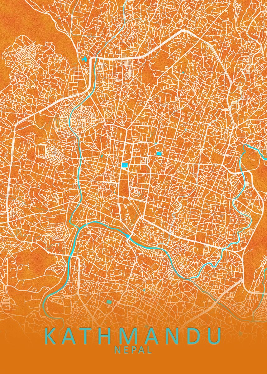 'Kathmandu Nepal City Map' Poster, picture, metal print, paint by City ...