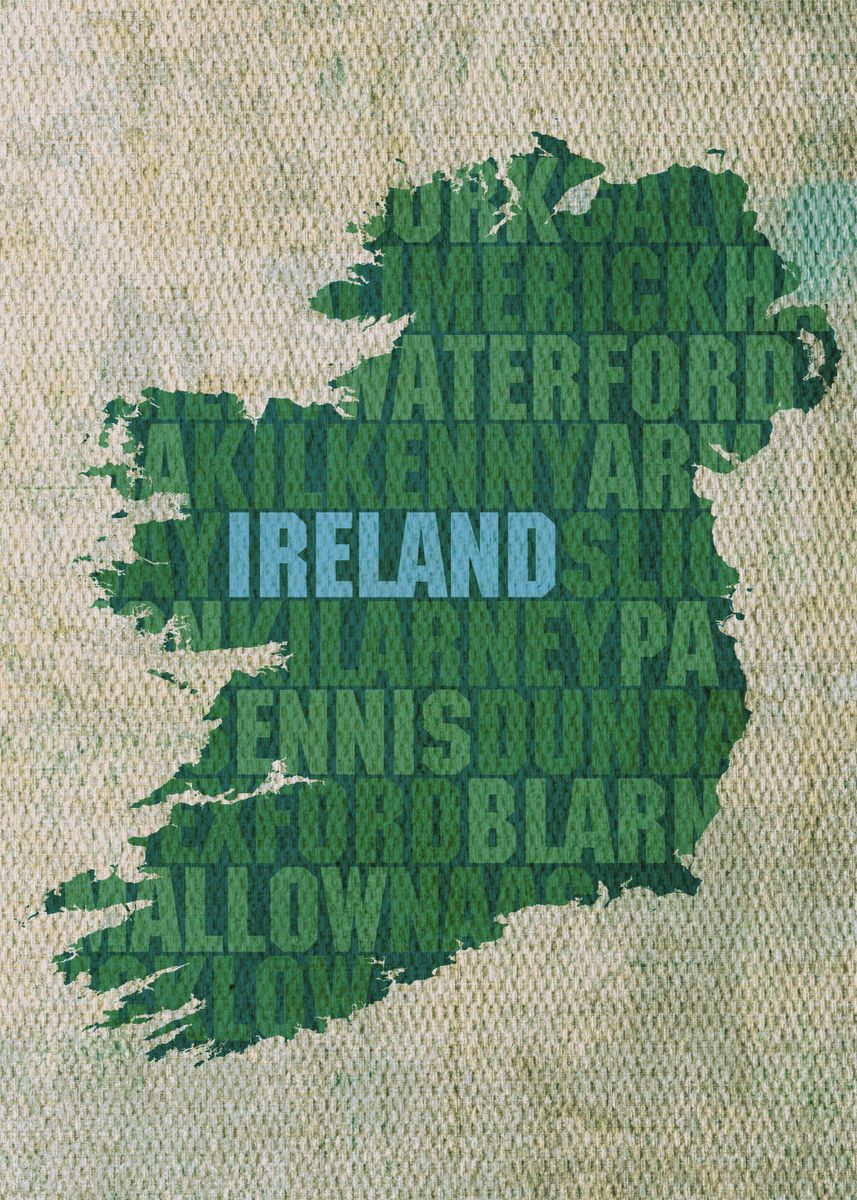'Ireland Country Word Map' Poster, picture, metal print, paint by ...