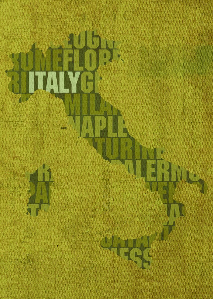 'Italy Country Word Map Art' Poster, picture, metal print, paint by ...