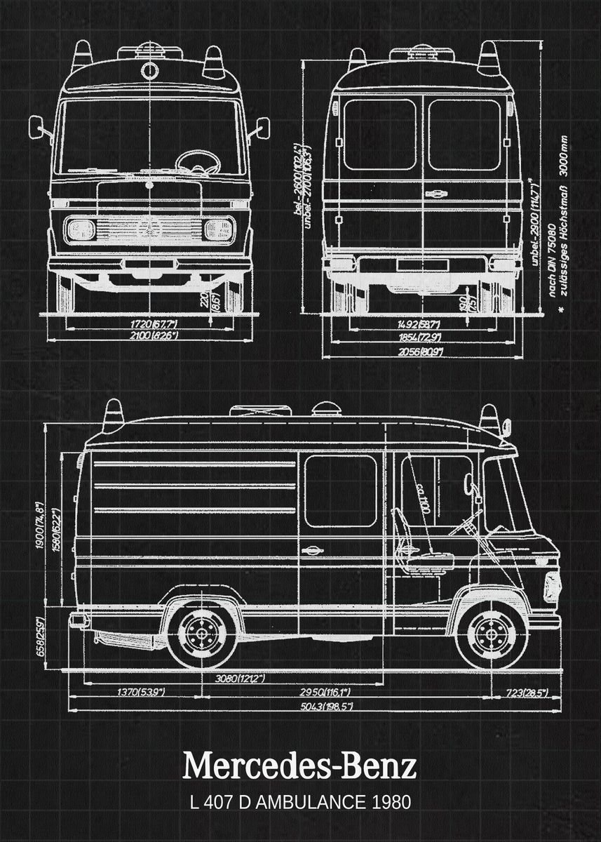 'Mercedes Benz L 407 D Ambu' Poster by MICHAEL BRUNS PLATES | Displate