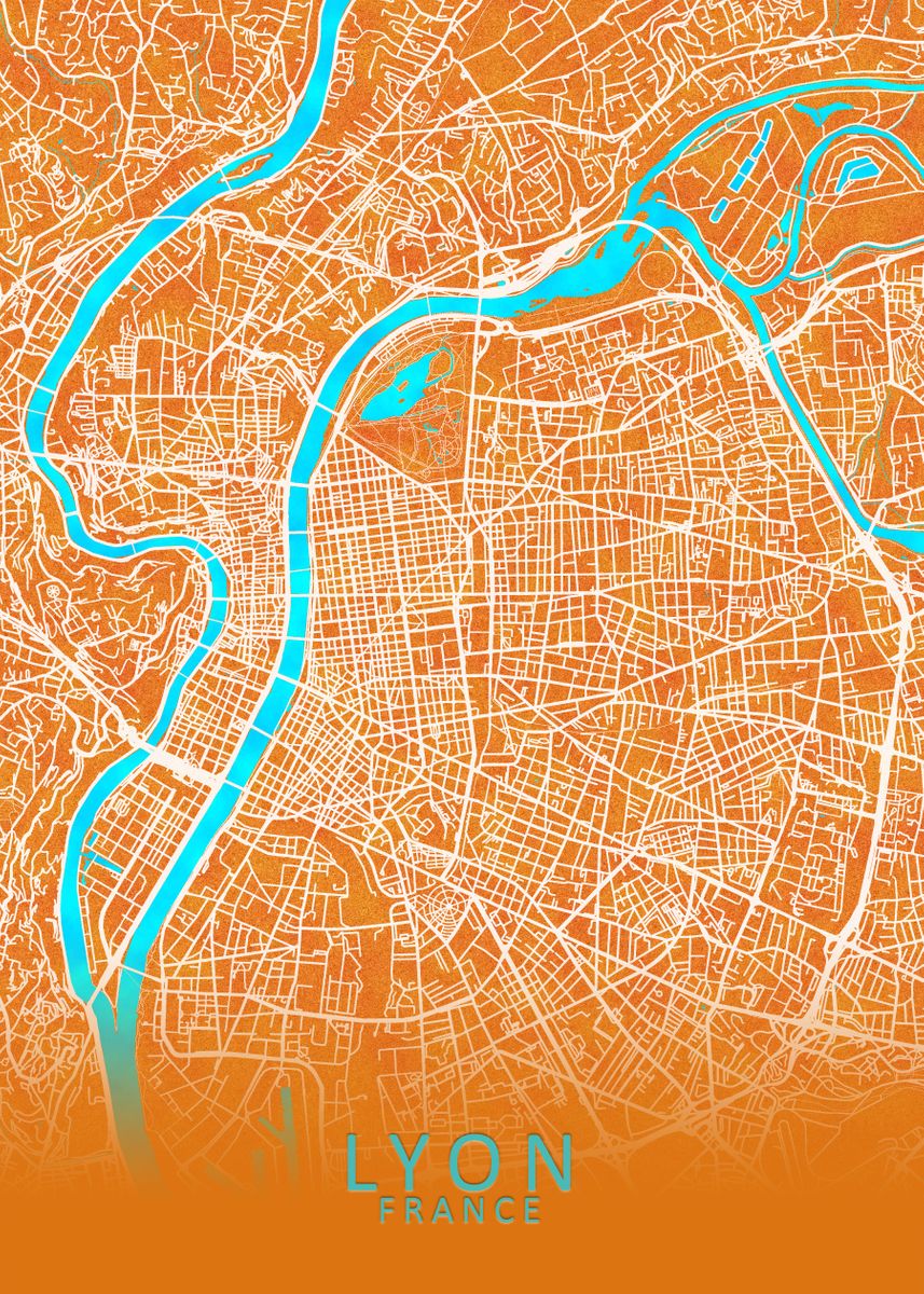 'Lyon France City Map' Poster by City Map Art Prints | Displate