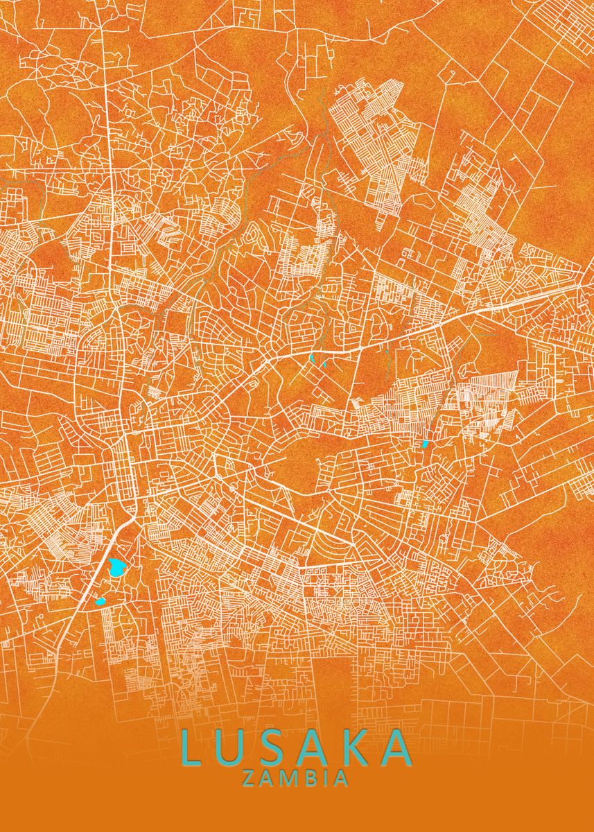 'Lusaka Zambia City Map' Poster, picture, metal print, paint by City ...