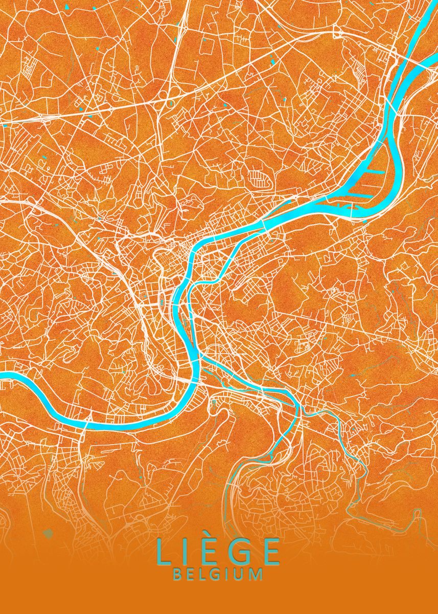 'Liege Belgium City Map' Poster, picture, metal print, paint by City ...
