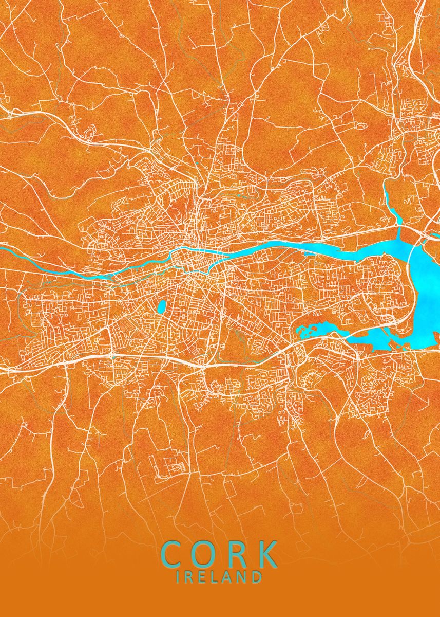 'Cork Ireland City Map ' Poster, picture, metal print, paint by City ...