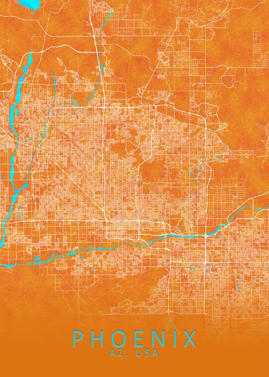 'Phoenix AZ USA City Map' Poster, picture, metal print, paint by City ...