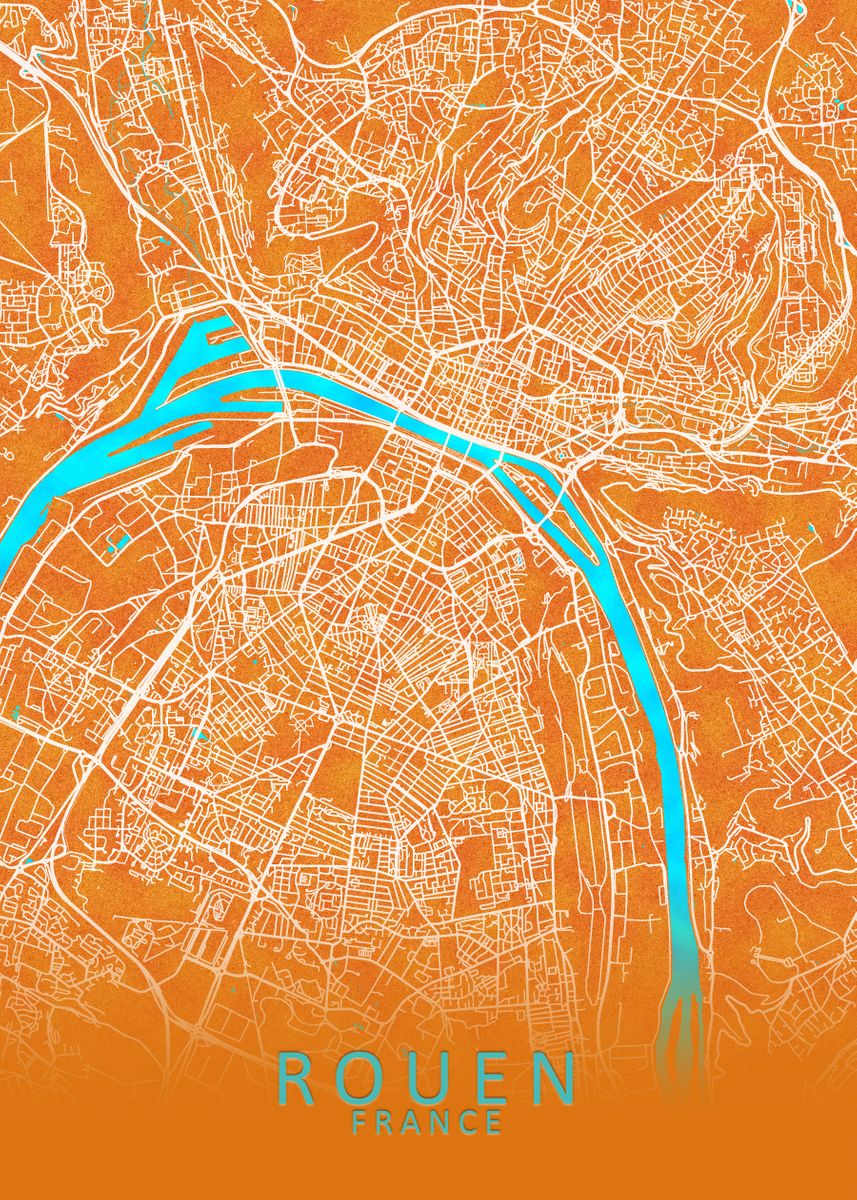 'Rouen France City Map ' Poster, picture, metal print, paint by City ...