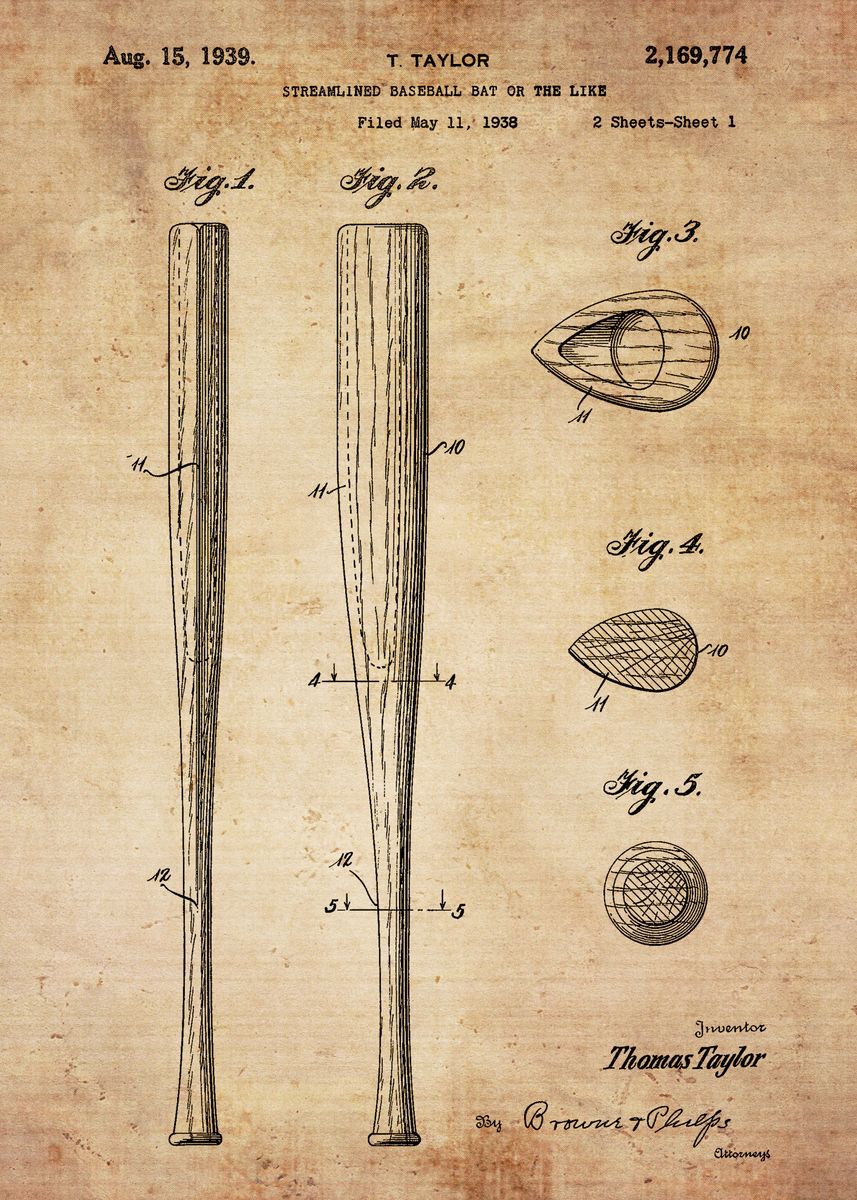 'Baseball Bat' Poster, picture, metal print, paint by Mateusz Ślemp ...